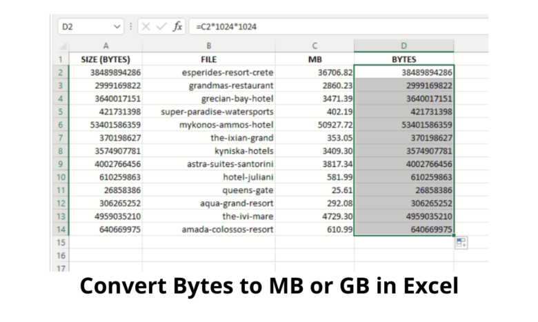 Convert Bytes To MB Or GB In Excel 3 Methods 
