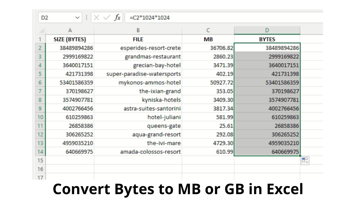 Convert Bytes To MB Or GB In Excel 3 Methods 