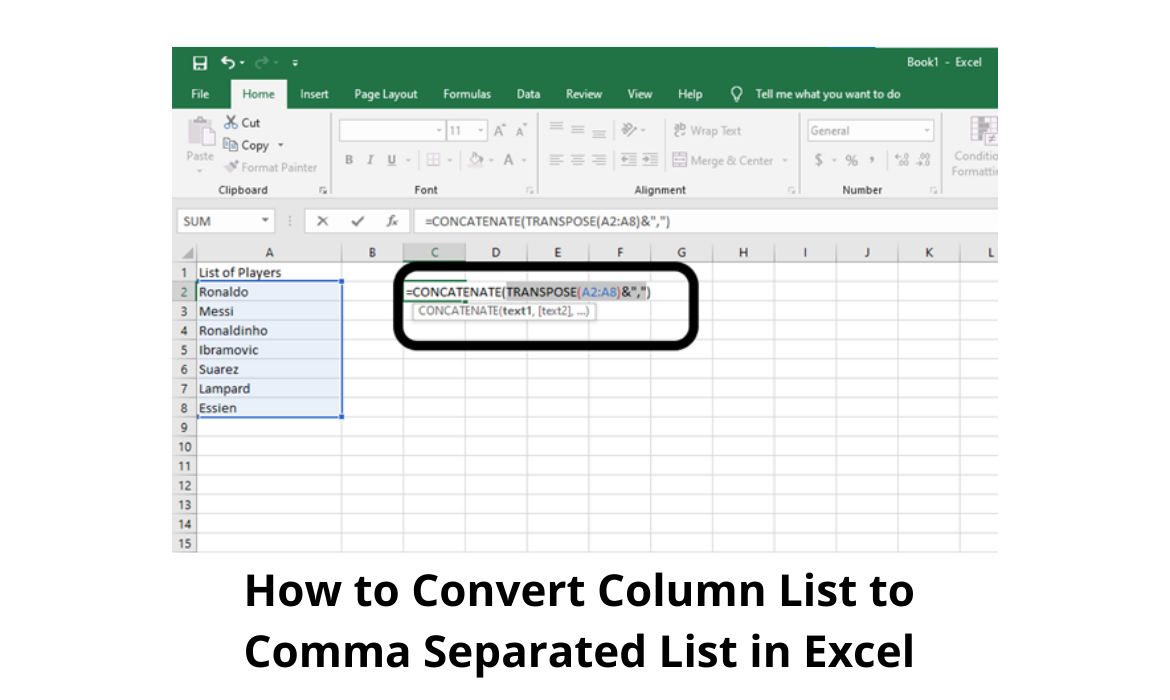 How To Convert Column List To Comma Separated List In Excel Computing