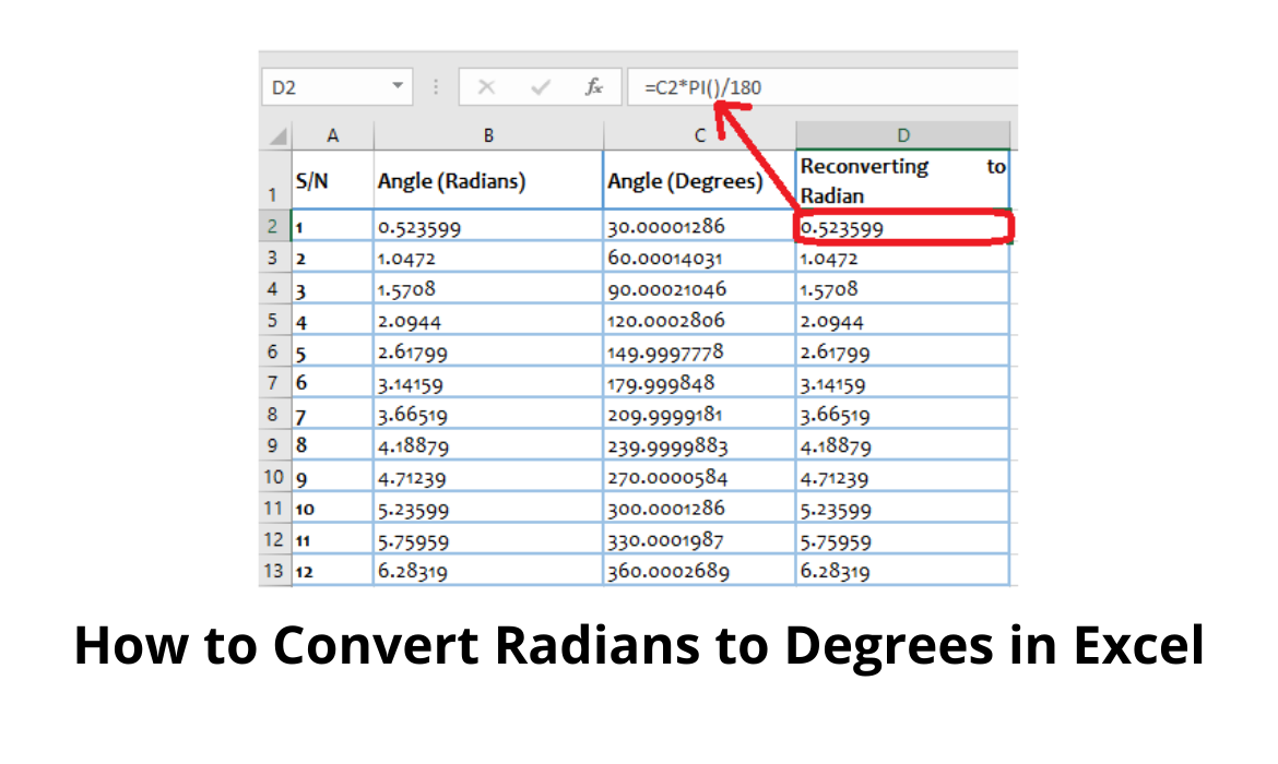 Excel Convert Radians To Degrees